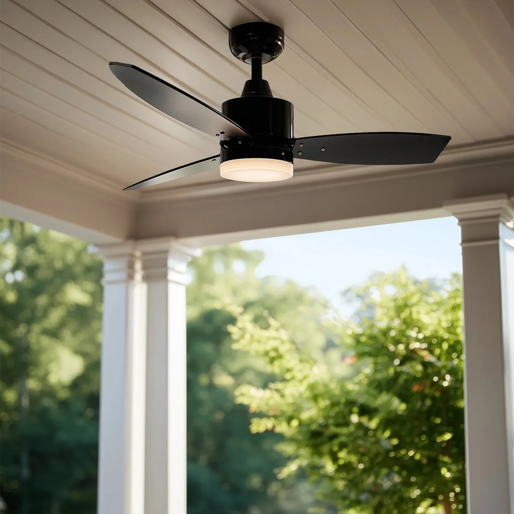 Venkovní stropní ventilátor černý 91,3 cm vč. stmívatelné LED s dálkovým ovládáním IP44 - Toledo
