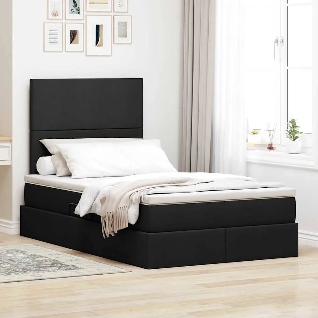 Postel s úložným prostorem a matrací Černá 120 x 200 cm textil 3371711