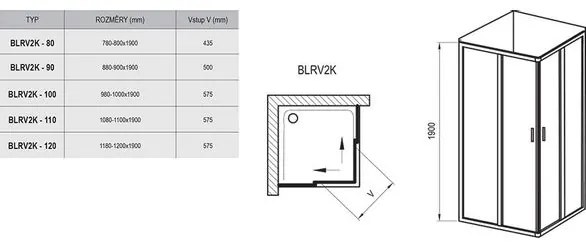 Ravak Blix Sprchový kout 1/2 čtverec/obdélník 110 cm grape AL 1XVD0C00ZG BLRV2K-110