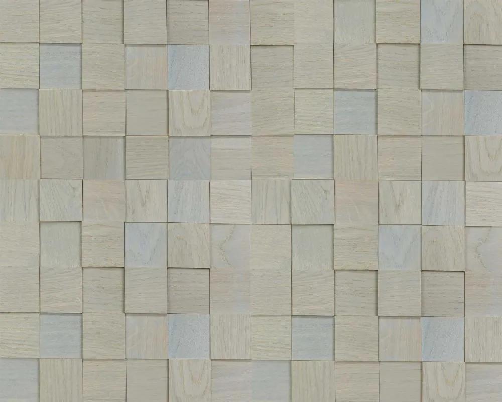 DUB ŠEDÝ 50, jednotlivé kusy 50 x 50 mm (0,0025 m²) nebo samolepící panel 300 x 300 mm (0,09 m²) - dřevěná mozaika 3D Broušený - olejovaný 2 mm