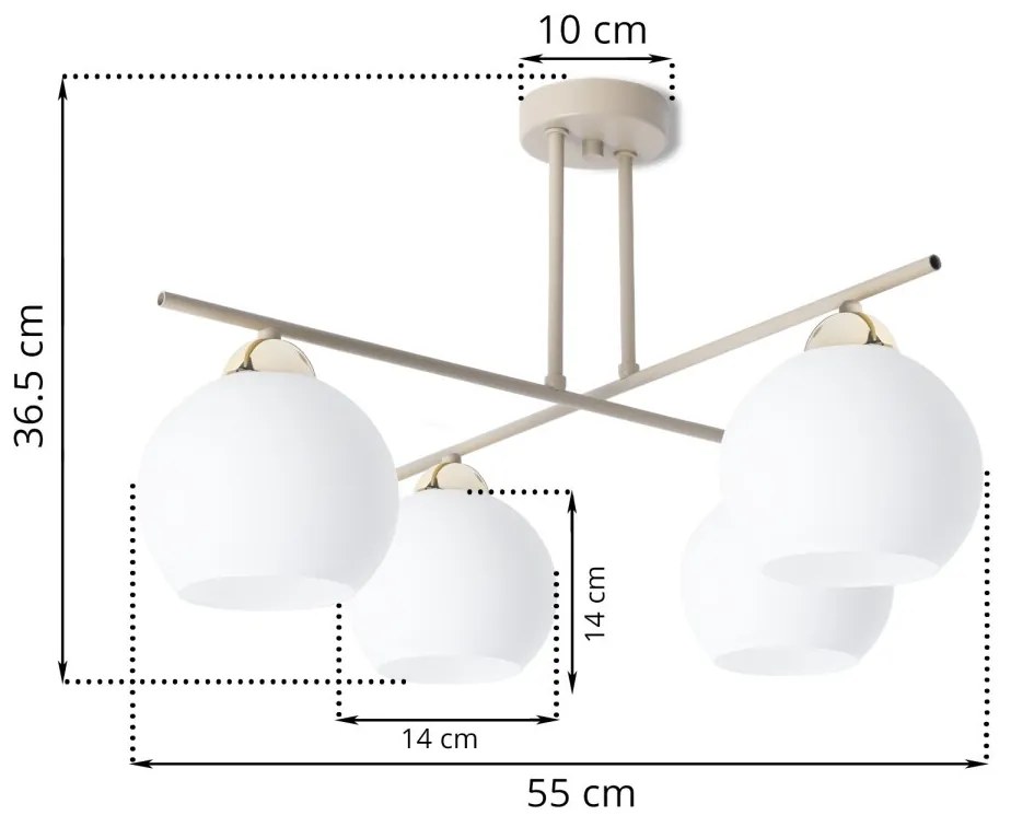 Stropní svítidlo Eliza, 4x bílé skleněné stínítko, be/g