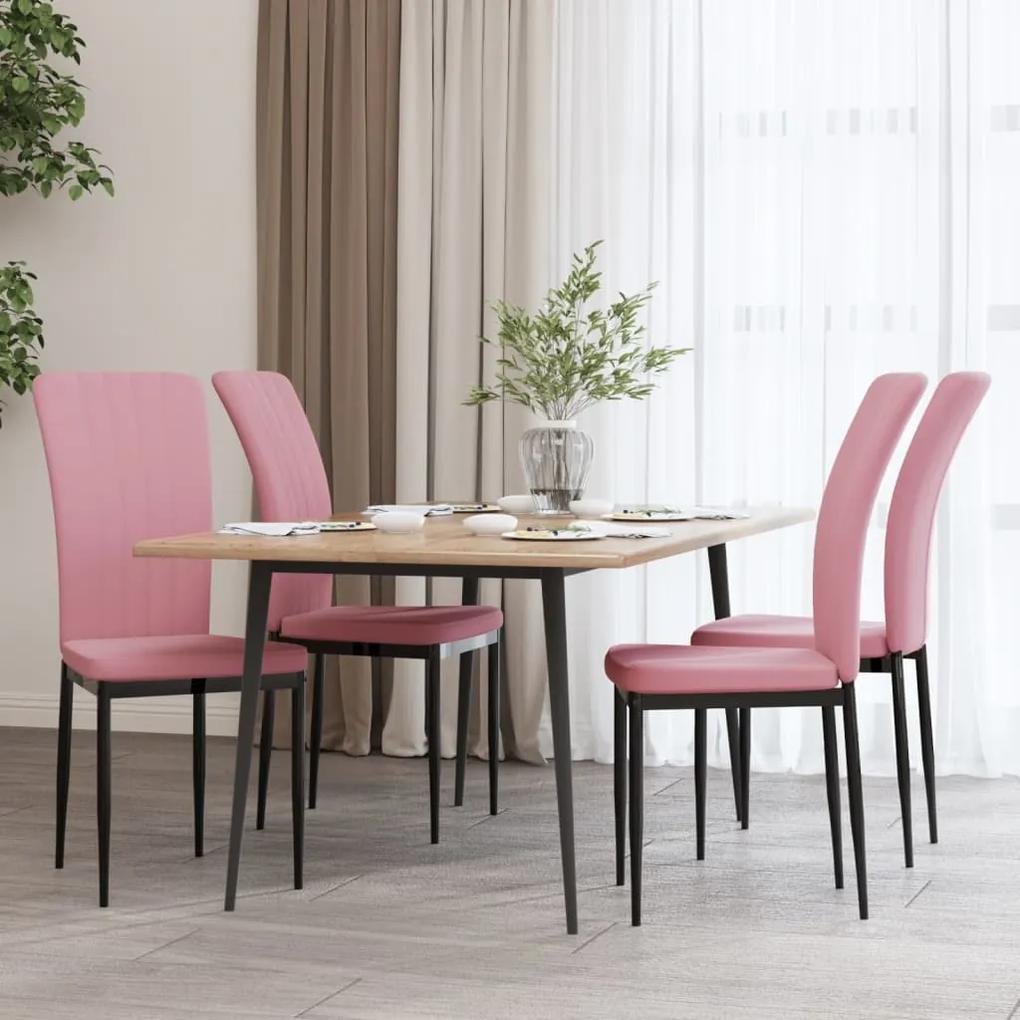 Jídelní židle 4 ks růžové samet - Default Title
