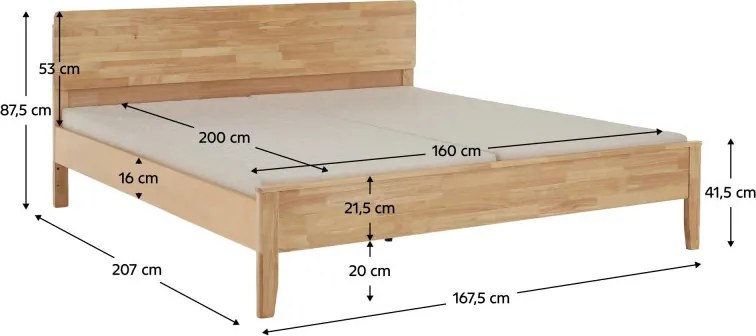 Manželská postel NOEMI 160x200, masivní dřevo přírodní Kondela 0000397510