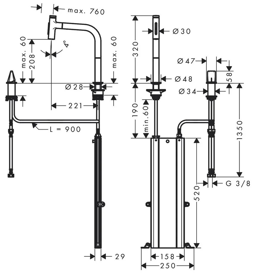 Hansgrohe M71, dřezová baterie M7120-H200 v vytahovací sprškou, 2-otvorová instalace, sBox, černá matná, 73818670