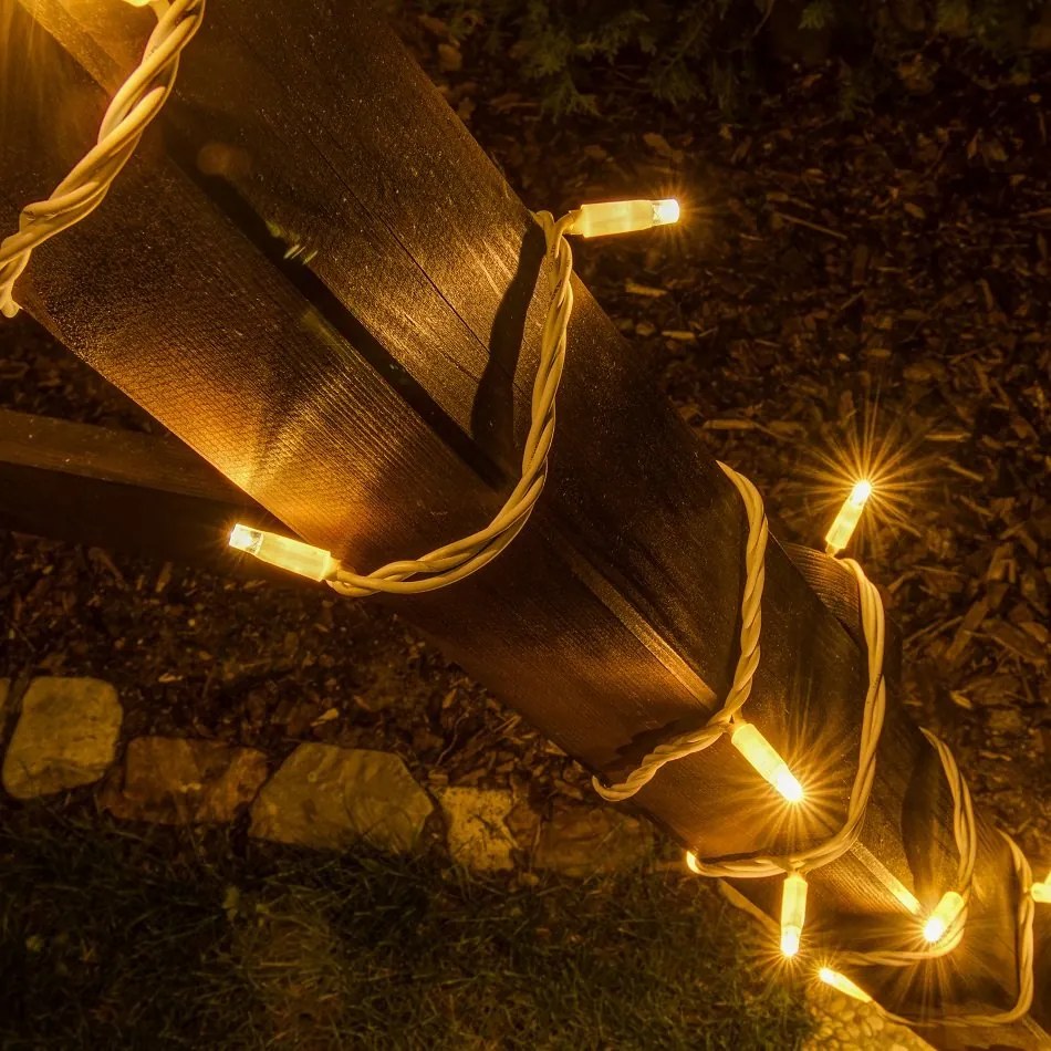 Easy Fix LED světelný řetěz, 20 m, venkovní, teple bílá, 120 diod, bílý kabel, IP67