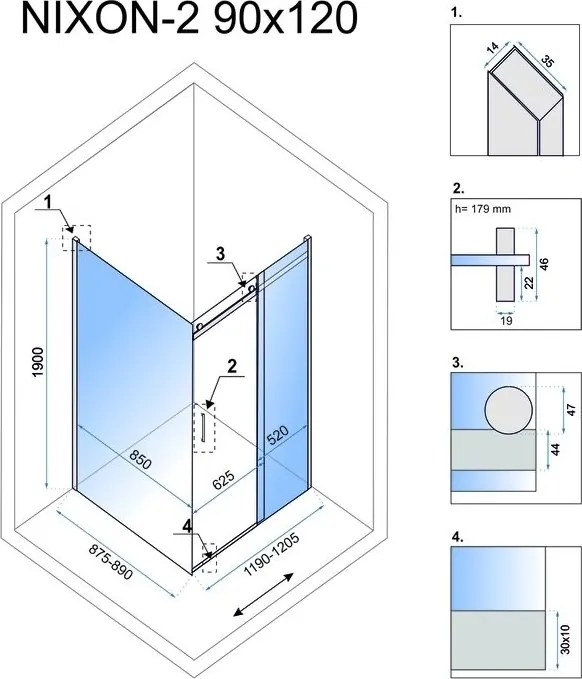 Rea, Sprchový kout REA NIXON 120x90, KPL-00419