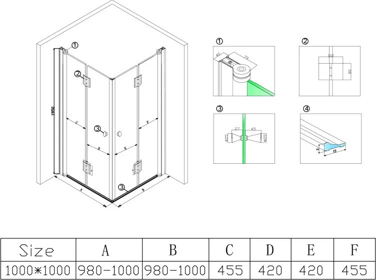 BPS-koupelny Čtvercový sprchový kout HYD-SK05C 100x100 černá/transparent - bez vaničky