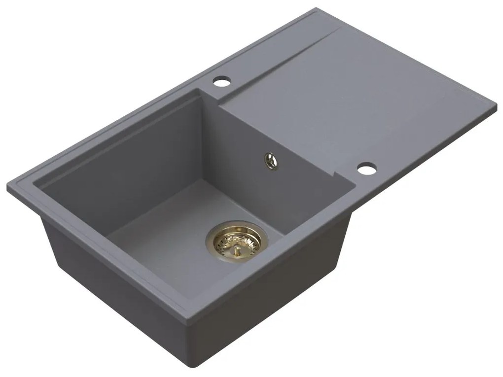 Sink Quality Sink55, kuchyňský granitový dřez 780x460x215 mm + zlatý sifon, šedá, SKQ-SINK.D.1KDOL.XG