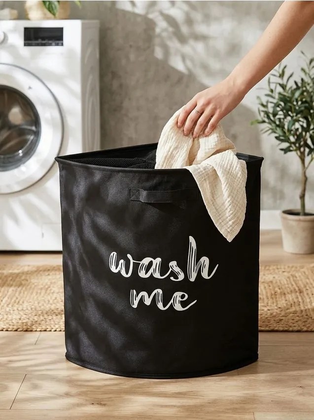 Sinsay - Koš na prádlo s nápisem WASH TIME - černá