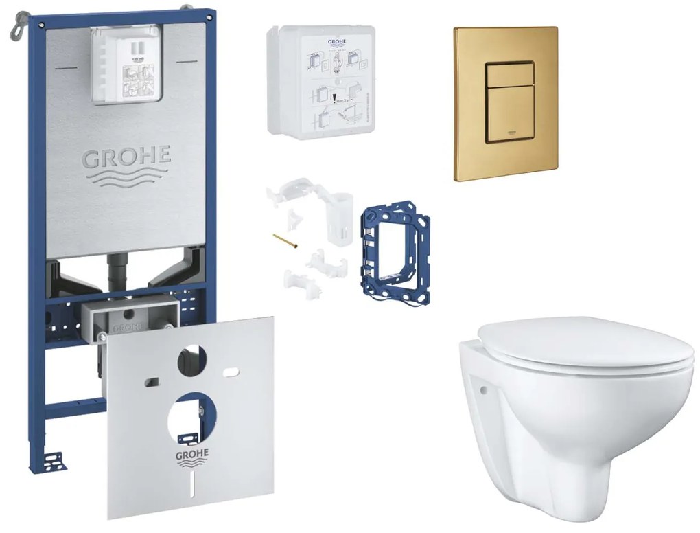 Grohe Rapid SLX - Set předstěnové instalace, klozetu, sedátka SoftClose, tlačítka Skate Cosmopolitan a sady pro vhazování tablet, kartáčovaný Cool Sunrise SANI11BB4141