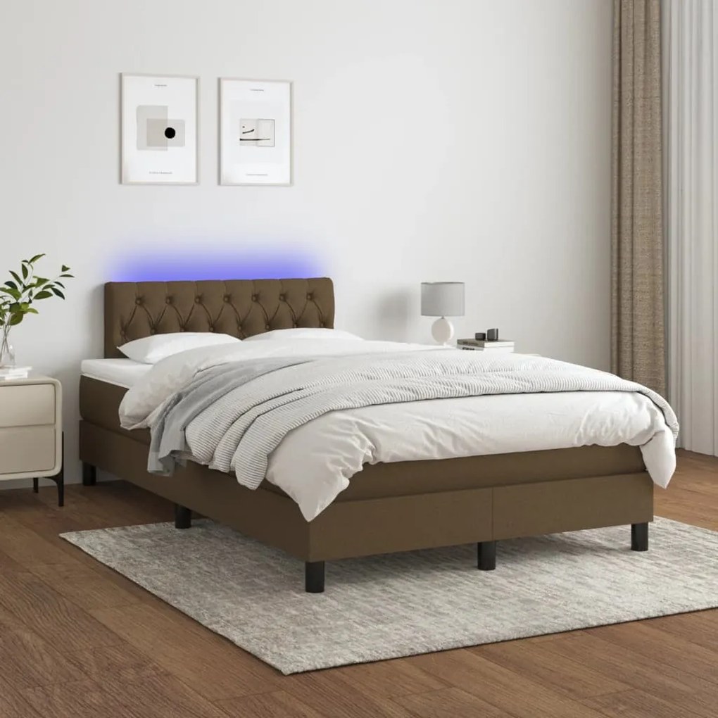 Box spring postel s matrací a LED tmavě hnědá 120x200 cm textil 3133384