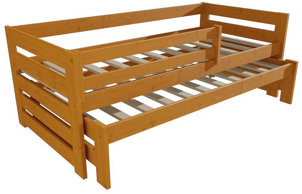 Vomaks Dětská postel s výsuvnou přistýlkou DPV 007 se zábranou Rozměr: 80 x 200 cm, Barva: surové dřevo