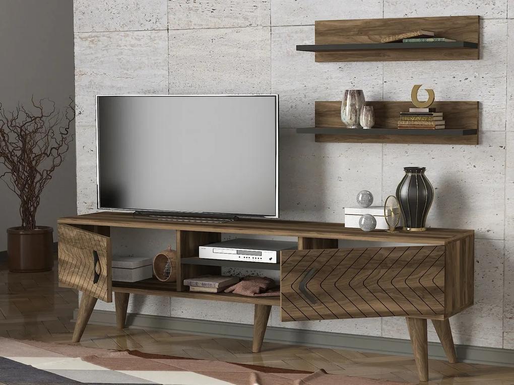 Televizní stolek s policemi LAMBERT 150 cm, lamino vlašský ořech
