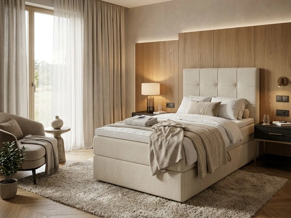 Čalouněná postel boxspring DIRELIS VIBE 90x200 cm krémová Matrace: Matrace Bonell pružinová