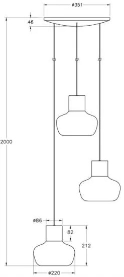 Fabas luce Fabas Kino, závěsné svítidlo z čirého skla a zlatého kovu, 3x12W LED 3000K krokové stmívání, prům. 35,1cm