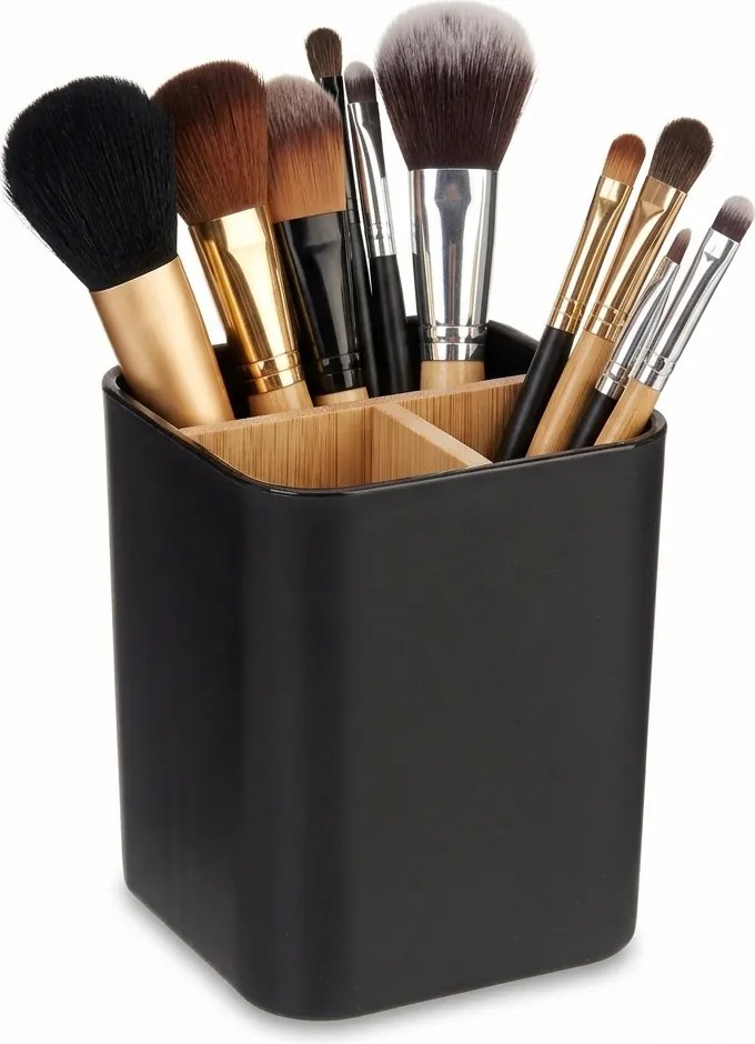 Arte Regal Kosmetický stojan s 3 přepážkami - na make-up, štětce, kartáčky BERILO, černý