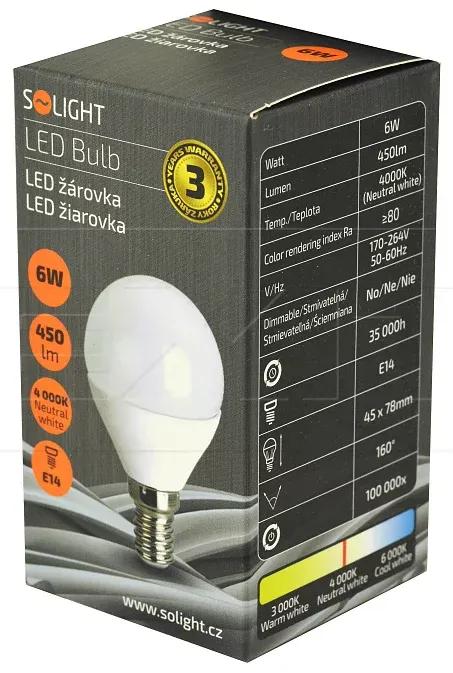 LED žárovka E27 - 6 W 4000K - Solight
