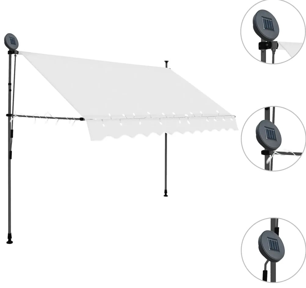 vidaXL Marketos Ručně zatahovací markýza s LED světlem 250 cm krémová