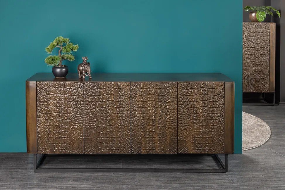 Luxusní komoda z masivu Croco Mango hnědá 177cm