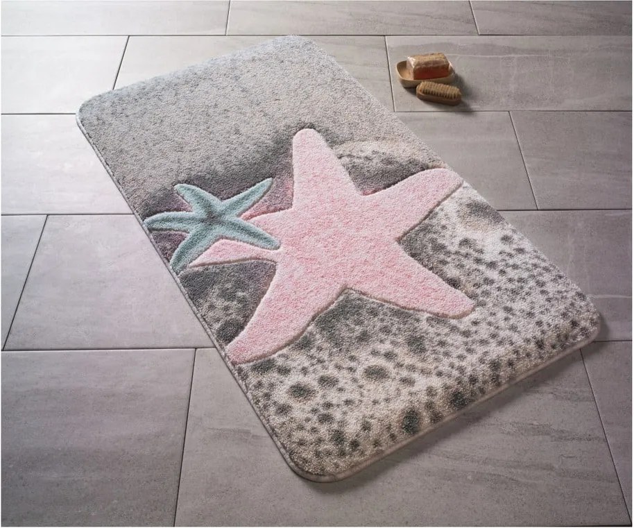 Vzorovaná růžová předložka do koupelny Confetti Bathmats Starfish, 80 x 140 cm