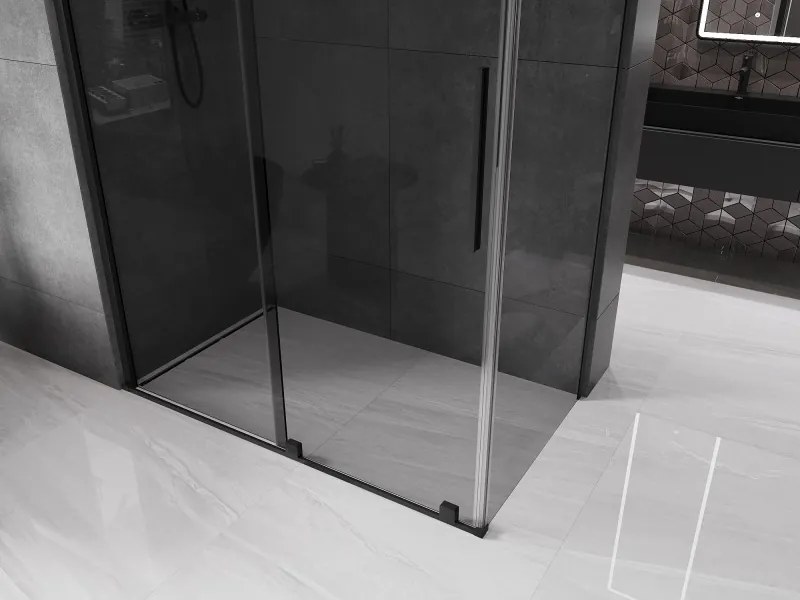Mexen Velar, sprchový kout s posuvnými dveřmi 160 x 75 cm, 8mm šedé sklo, černá matná, 871-160-075-41-70