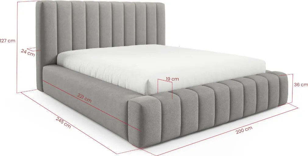 Čalouněná postel FRODIONE+, 160x200 cm, s úložným prostorem a roštem Úložný prostor: S kovovým rámem úložného prostoru, Barva látky Wind: Šedá (Wind 21)
