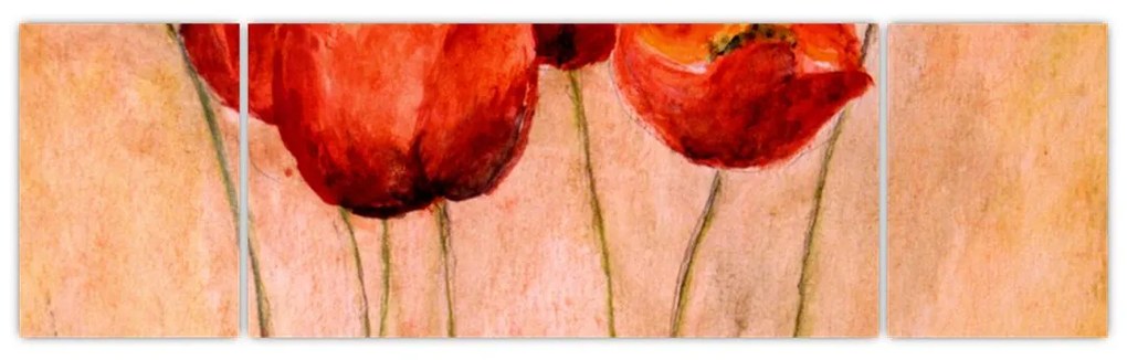 Obraz - Červené tulipány (170x50 cm)