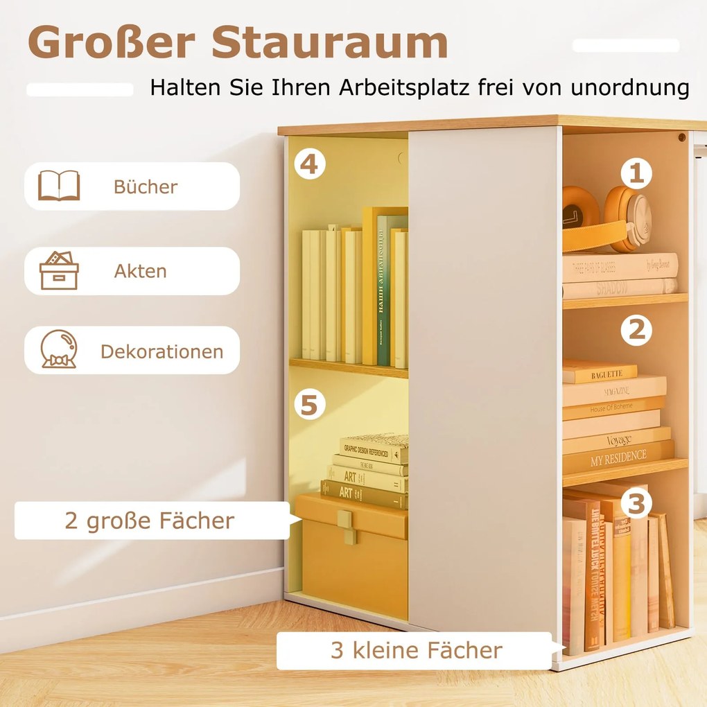 Costway 115 cm počítačový stůl moderní domácí s 5 úložnými přihrádkami natural