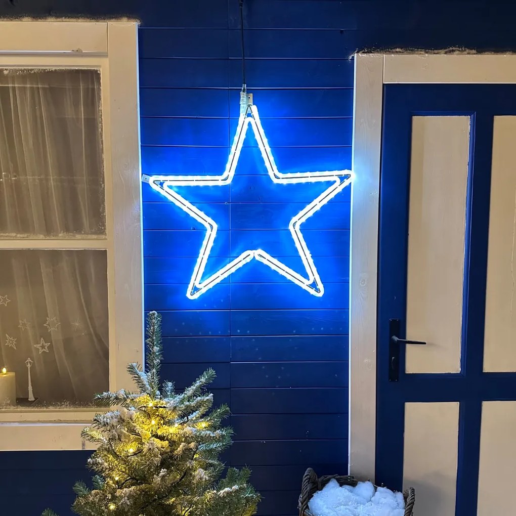 Easy Fix 2D LED světelná hvězda VI., Ø 70 cm, ledově bílá, závěsná, 180 diod, IP67, hliník