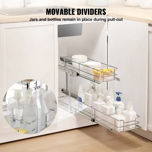 2-vrstvá drátěná výsuvná skříňka pod dřez Organizér 21,6 × 53,3 cm zásuvkový koš
