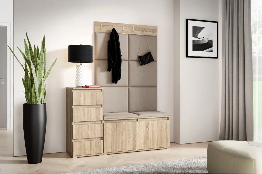 Eka Předsíňová stěna s čalouněnými panely Trinity 34 - Sonoma /Světlá béžová 2303