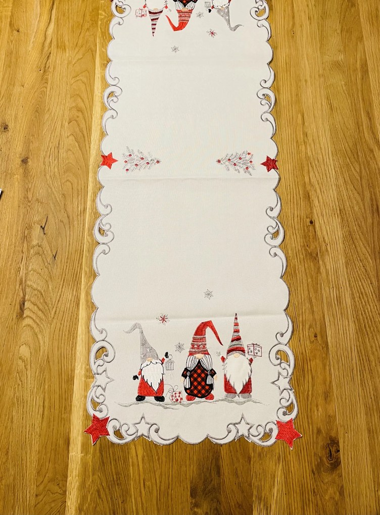 Vánoční vyšívaný ubrus vánoční skřítci 40x110 cm TiaHome