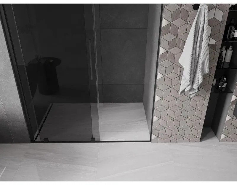 Mexen Velar, posuvné sprchové dveře do otvoru 130 cm, 8mm šedé sklo, černá matná, 871-130-000-41-70