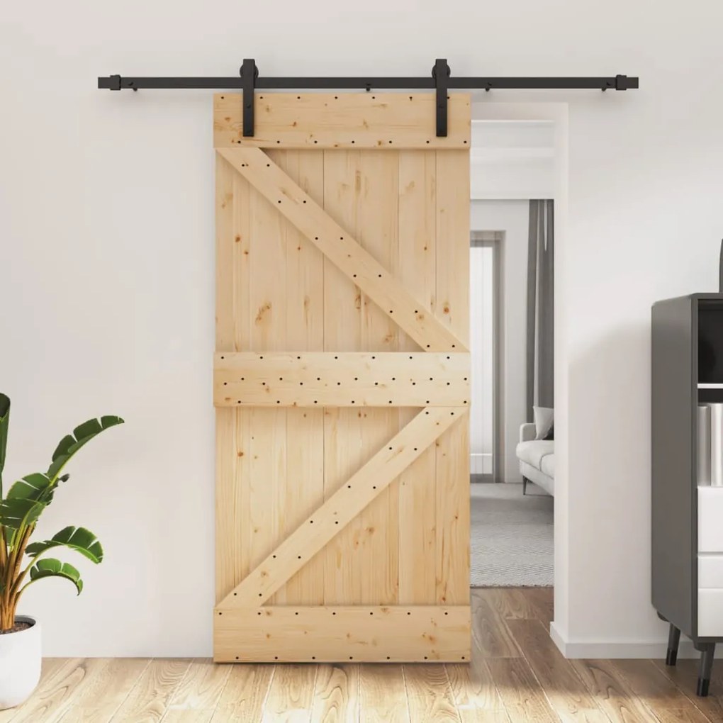 Posuvné Dveře S Kováním 95 X 210 Cm Masivní Borové Dřevo