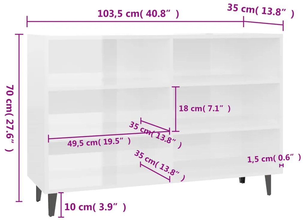 vidaXL Marketos Příborník bílý s vysokým leskem 103,5x35x70 cm kompozitní dřevo