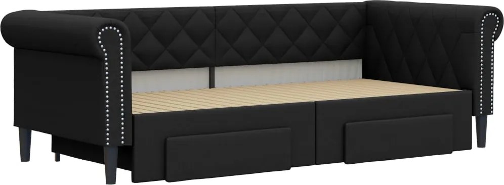 Válenda s přistýlkou a zásuvkami černá 90 x 200 cm umělá kůže 3197731