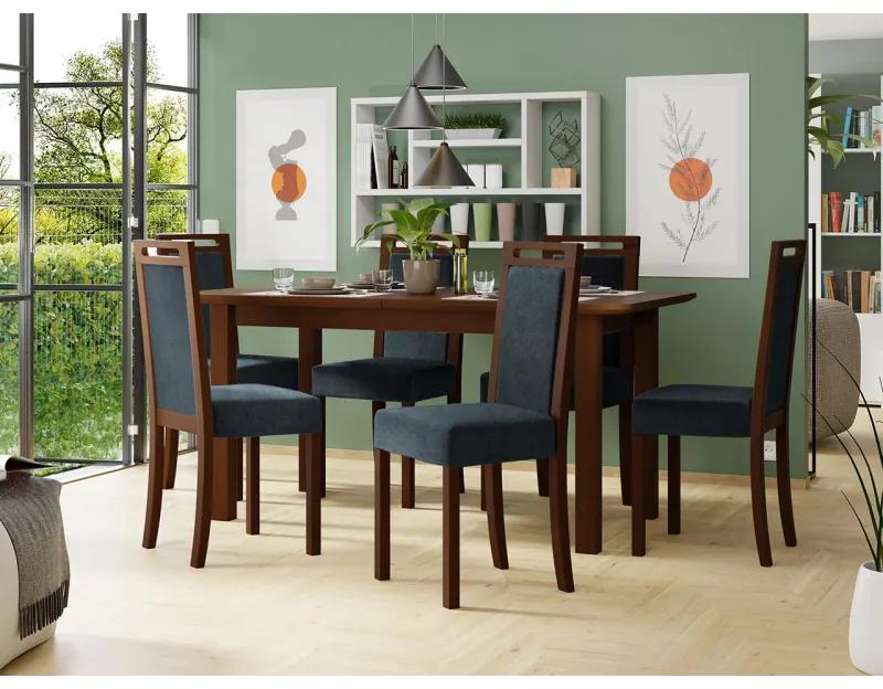 Rozkládací jídelní stůl se 6 židlemi AL10, Barva dřeva: ořech, Potah: Hygge D20