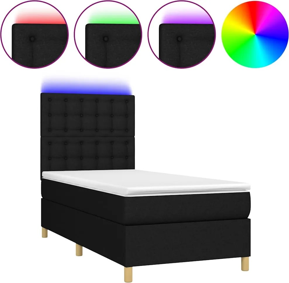 Box spring postel s matrací a LED černá 80 x 200 cm textil 3135711