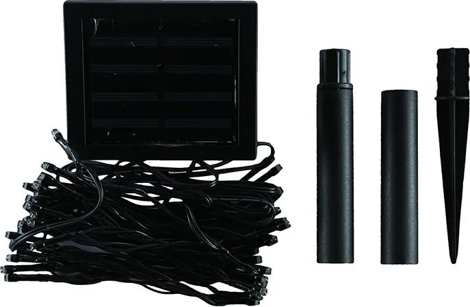 LED venkovní solární světýlka na zahradu, 5 m, ledově bílá, 50 diod, černý kabel, IP44, solární panel