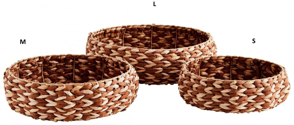 MADAM STOLTZ Košík Round Wicker Trays L, béžová barva, hnědá barva, krémová barva, přírodní barva, papír