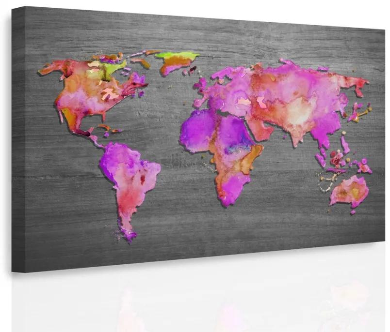 Malvis ® Obraz Mapa světa růžová Velikost: 90x60 cm