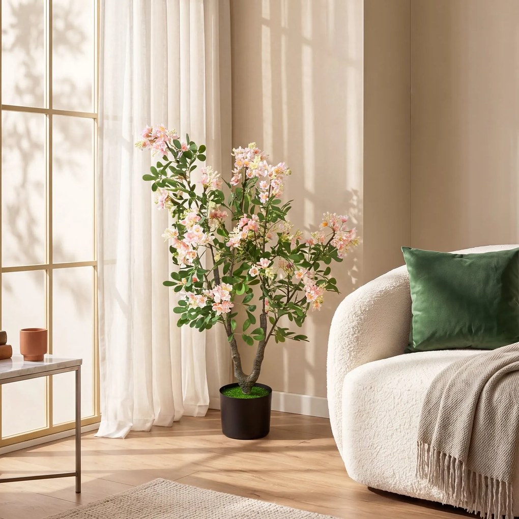 Costway Umělý strom Impatiens 90 cm umělá rostlina v květináči s 210 hedvábnými