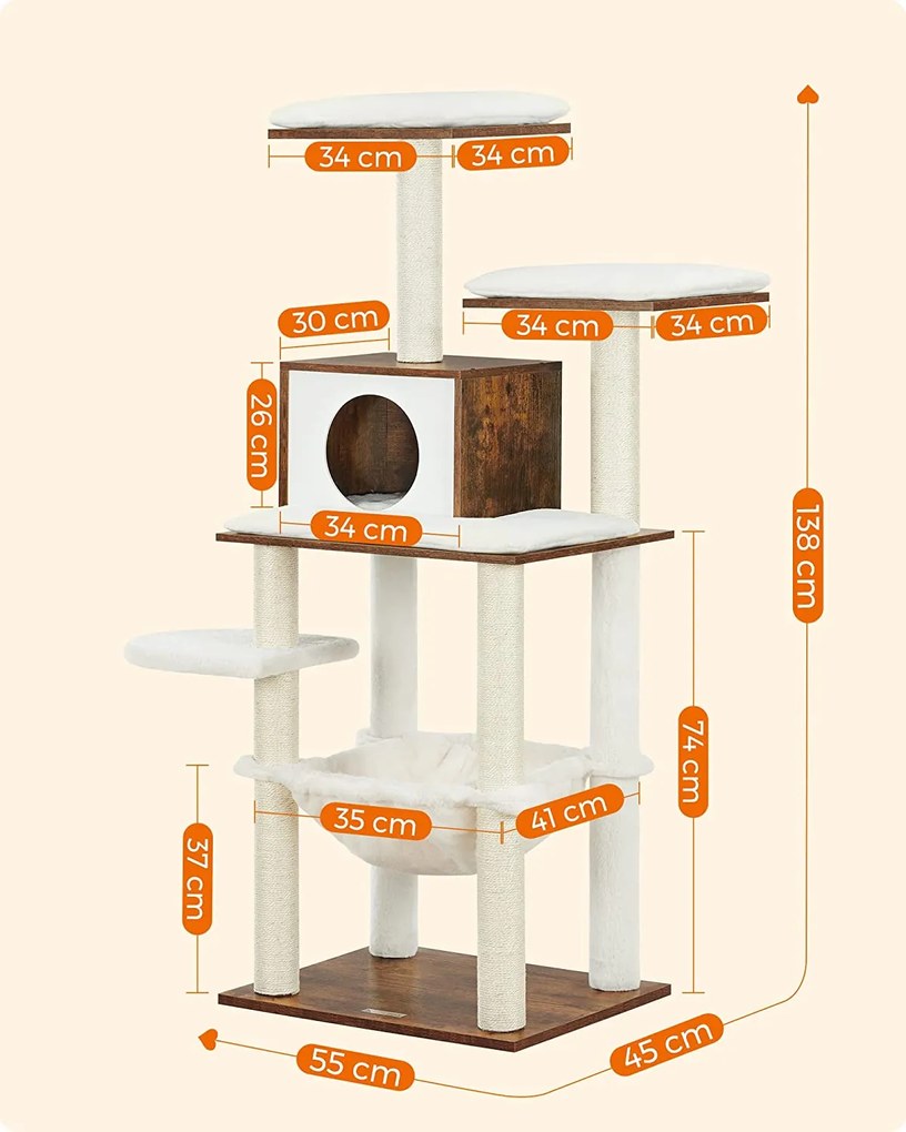 Kočičí škrabadlo Whitney II 138 cm hnědé