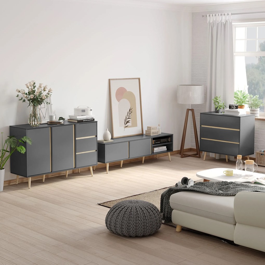 HOMCOM Komoda se 3 zásuvkami bez úchytů v severském designu - 80 x 40 x 80 cm - Šedá | Aosom