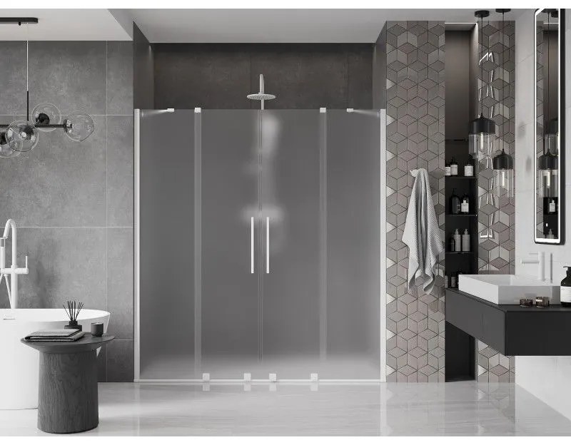 Mexen Velar Duo, posuvné sprchové dveře do otvoru 180 cm, 8mm sklo námraza, bílá matná, 871-180-000-32-20