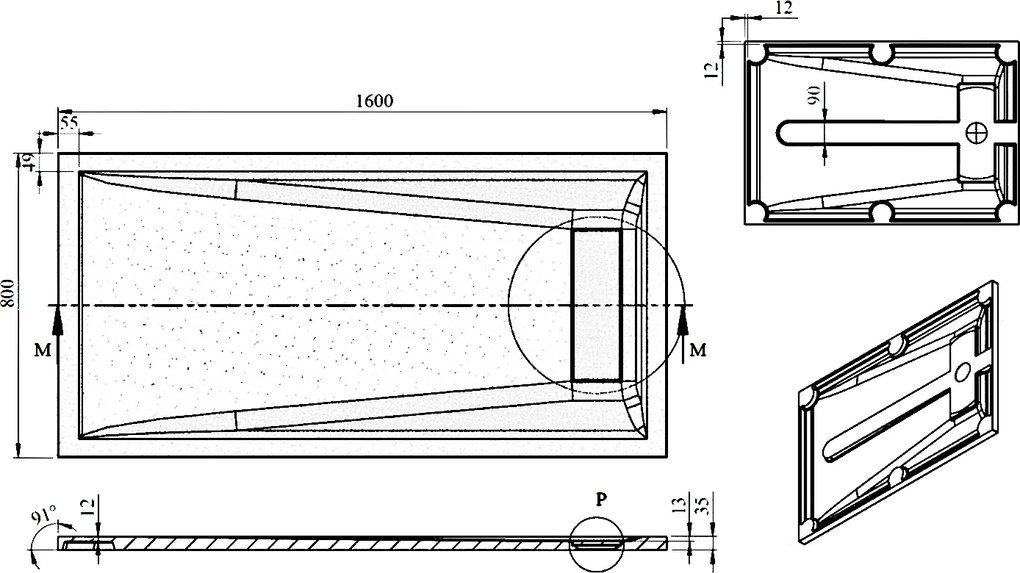Gelco Elea sprchová vanička 160 x 80 cm litý mramor bílá PEL16080