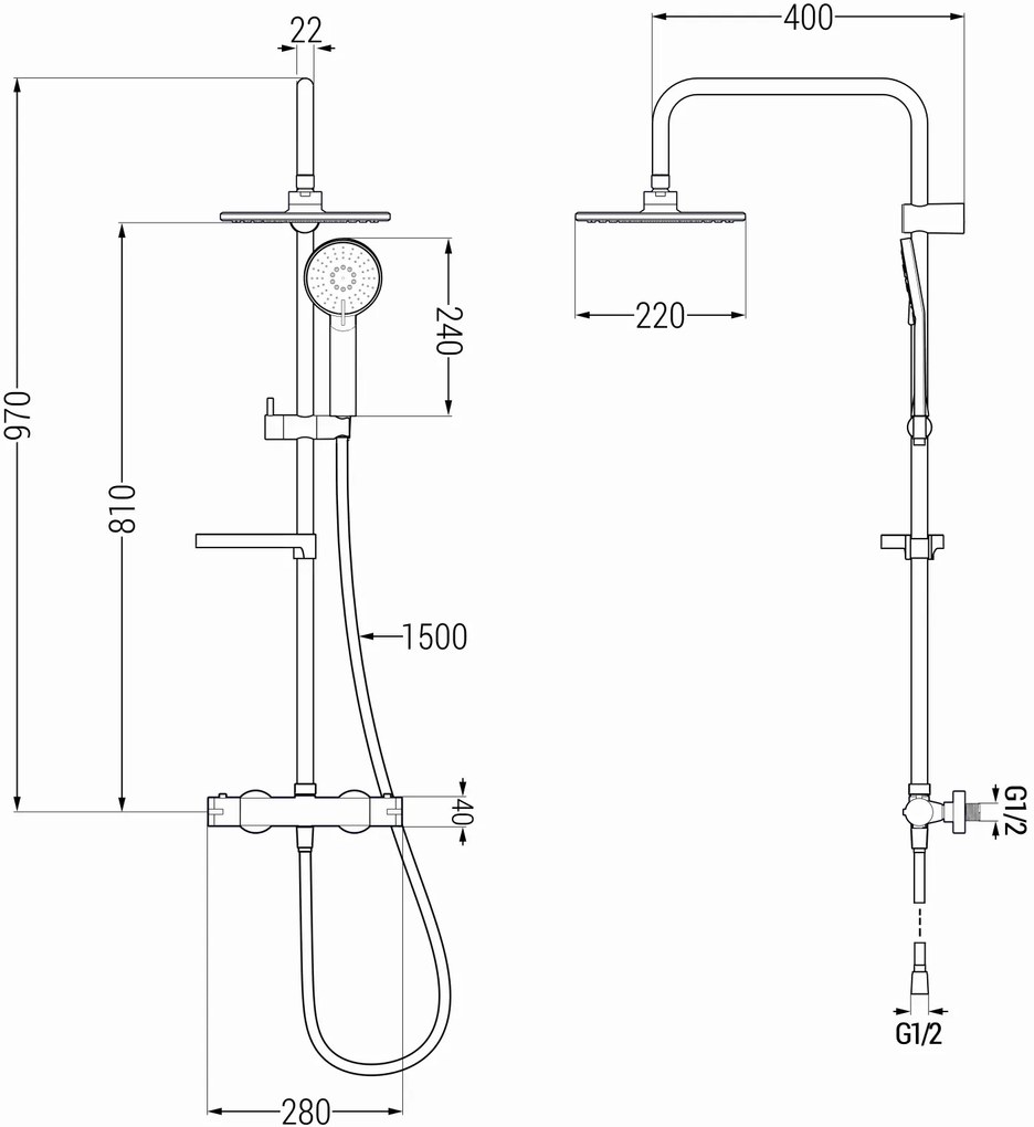 Mexen KX33 sprchový set s termostatickou baterií Kai, chromová, 771504091-00