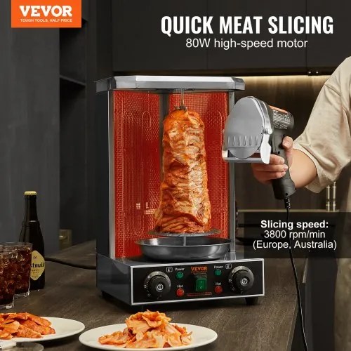 Elektrický nůž Shawarma Turecký doner Kebab Gyro kráječ na maso se 2 čepelemi – 80 W