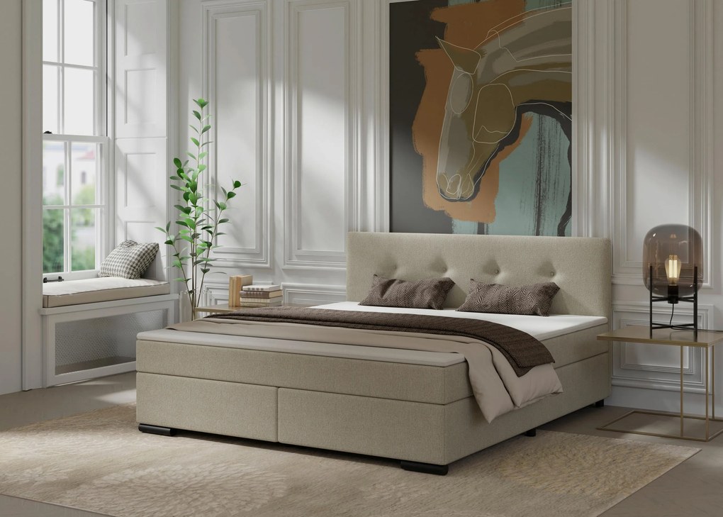 XXXLutz POSTEL BOXSPRING, 180/220 cm, béžová MID.YOU - Manželské postele - 002784001278