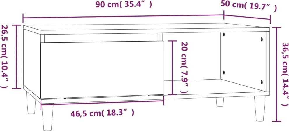 vidaXL Konferenční stolek 90 x 50 x 36,5 cm kompozitní dřevo [821044] Barva: kouřový dub